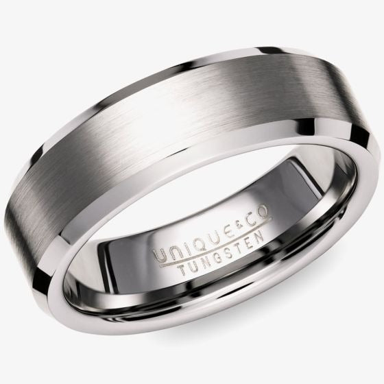 Tungsten Carbide 7mm Bevelled Edge Ring 66 – Jessop Jewellers